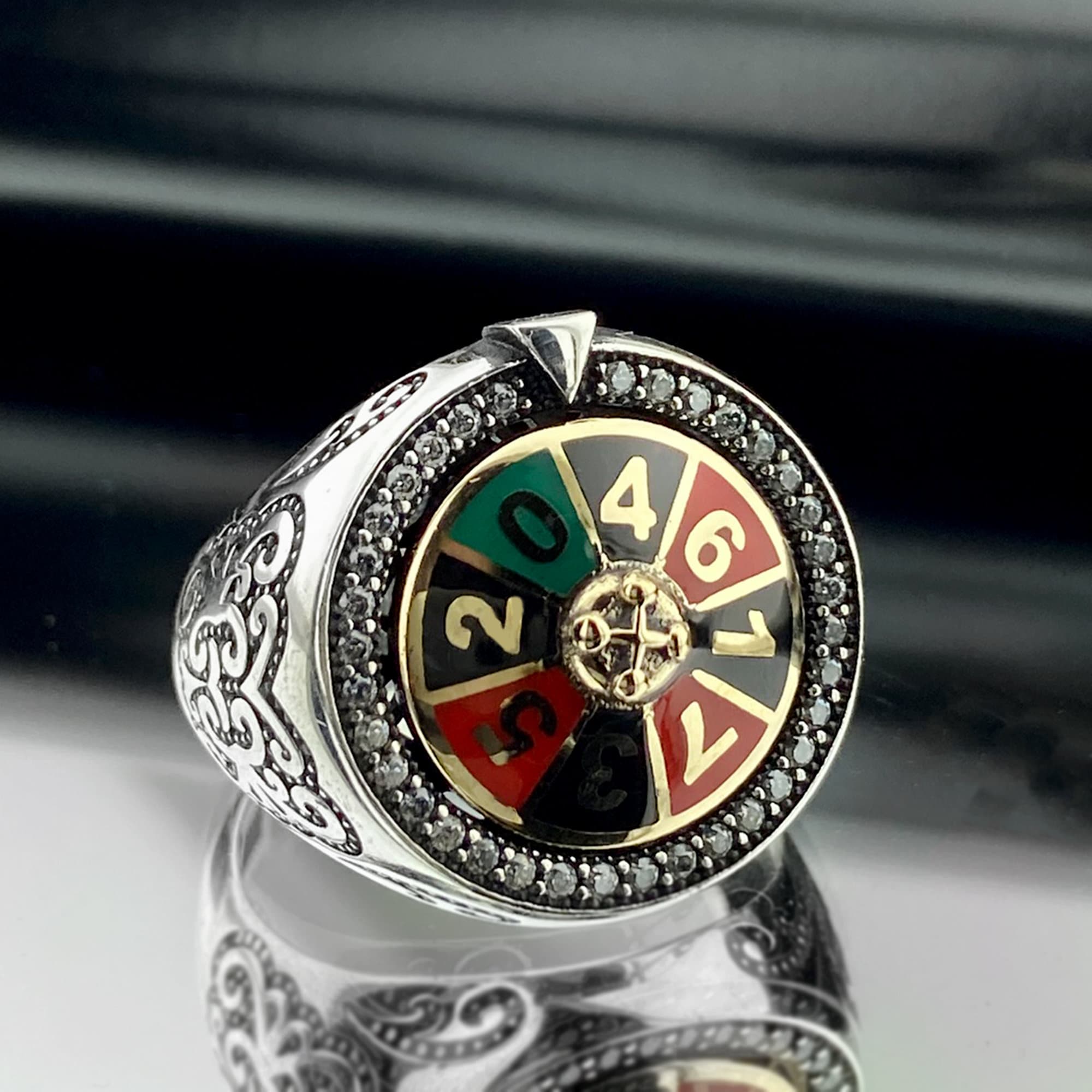 White Stone Men Ring,roulette Ring,las Vegas Roulette,men Jewelry,poker ...