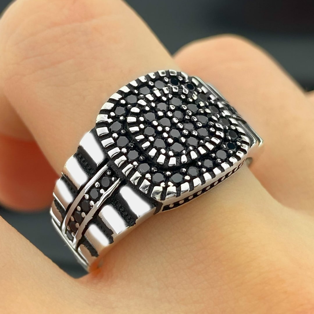 Onyx Stone Mens Ring,men Micro Stone Ring ,black Stone Men Ring ...
