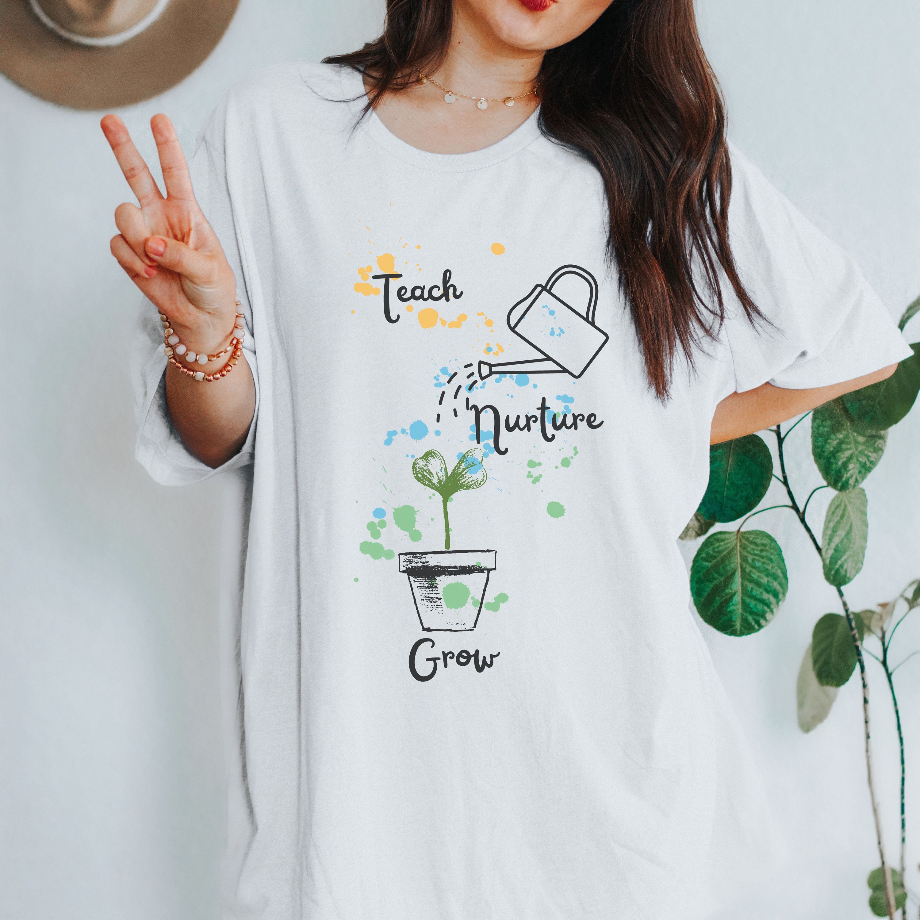 Teach Nurture Grow, Cute Teacher Shirt, 4K Teacher Shirt, Kindergarten ...