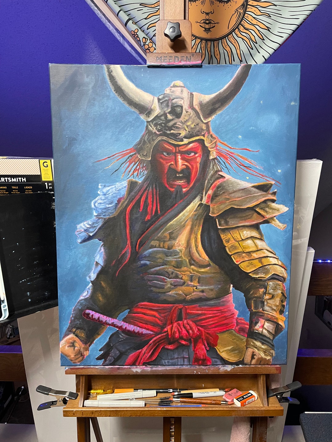 Red Face Samurai Painting Wall Art. Sick Painting of Samurai, Sword ...