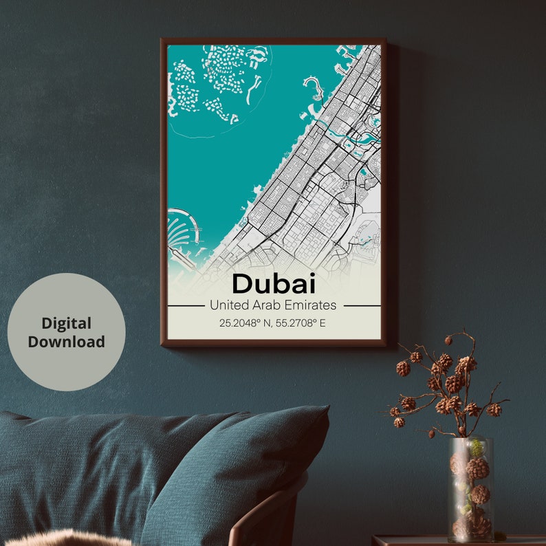 Dubai Map Print, Dubai Arab Emirates Map Art, Dubai Printable Map ...