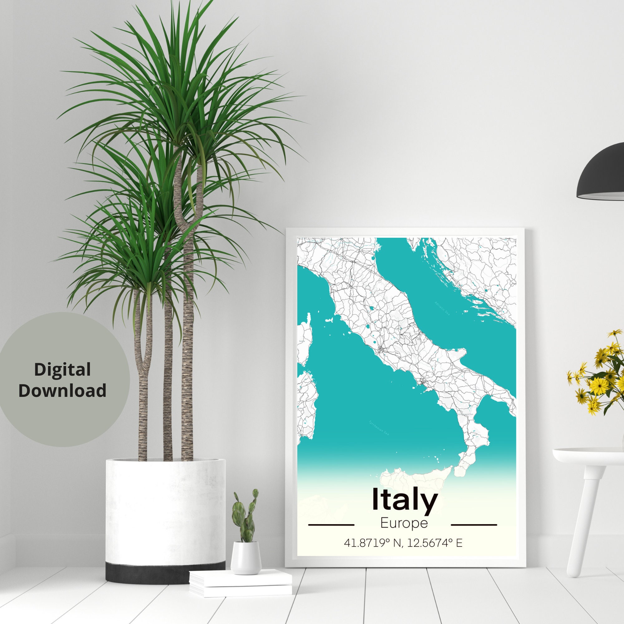 Italy Map Print, Italy Europe Map Art, Roma Printable Map, Italy Wall ...