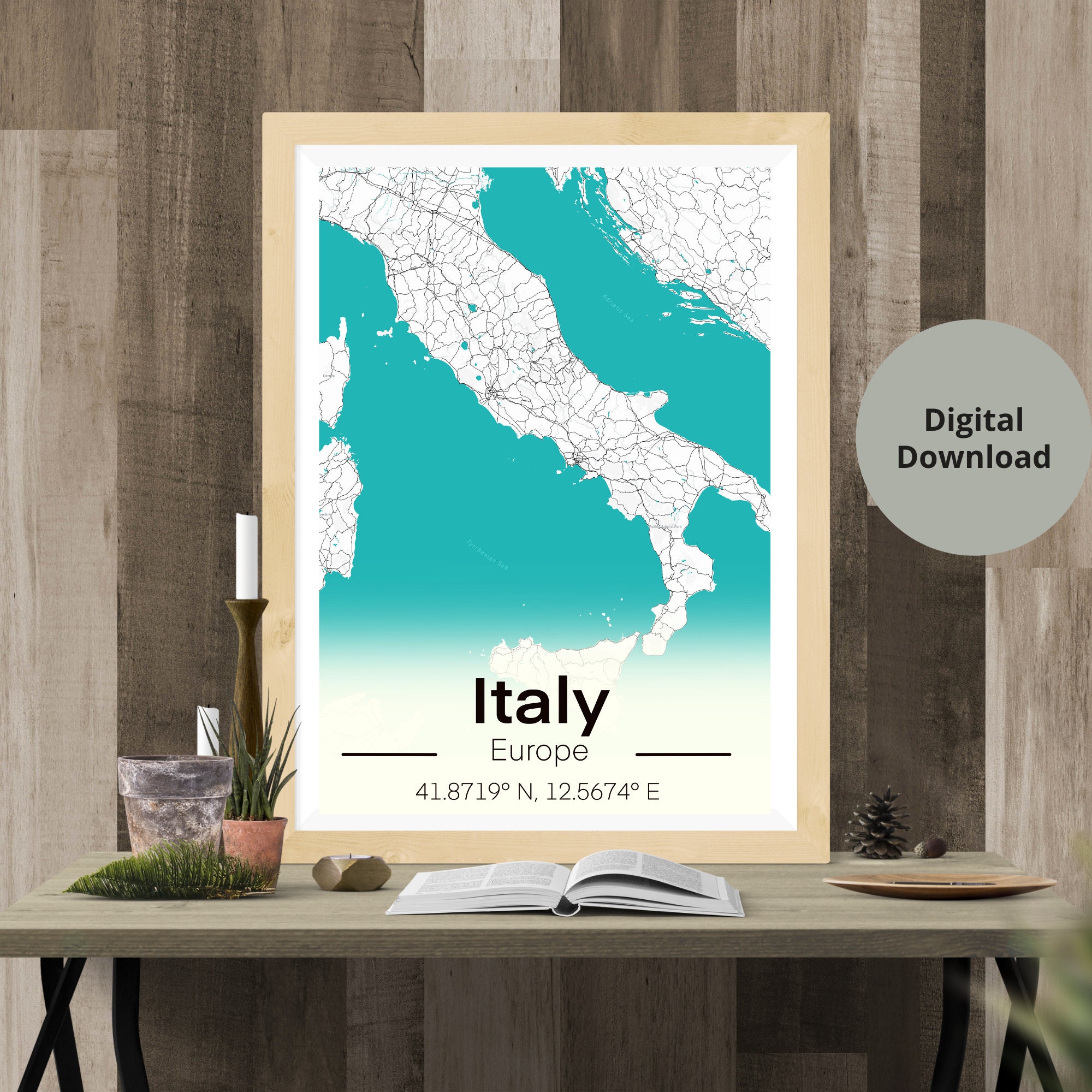 Italy Map Print, Italy Europe Map Art, Roma Printable Map, Italy Wall ...