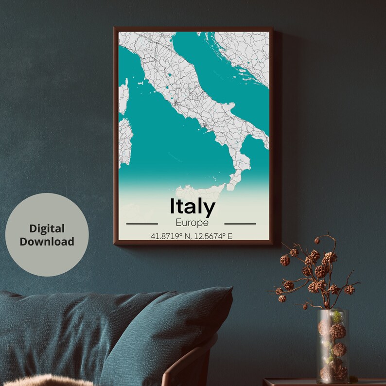 Italy Map Print, Italy Europe Map Art, Roma Printable Map, Italy Wall ...