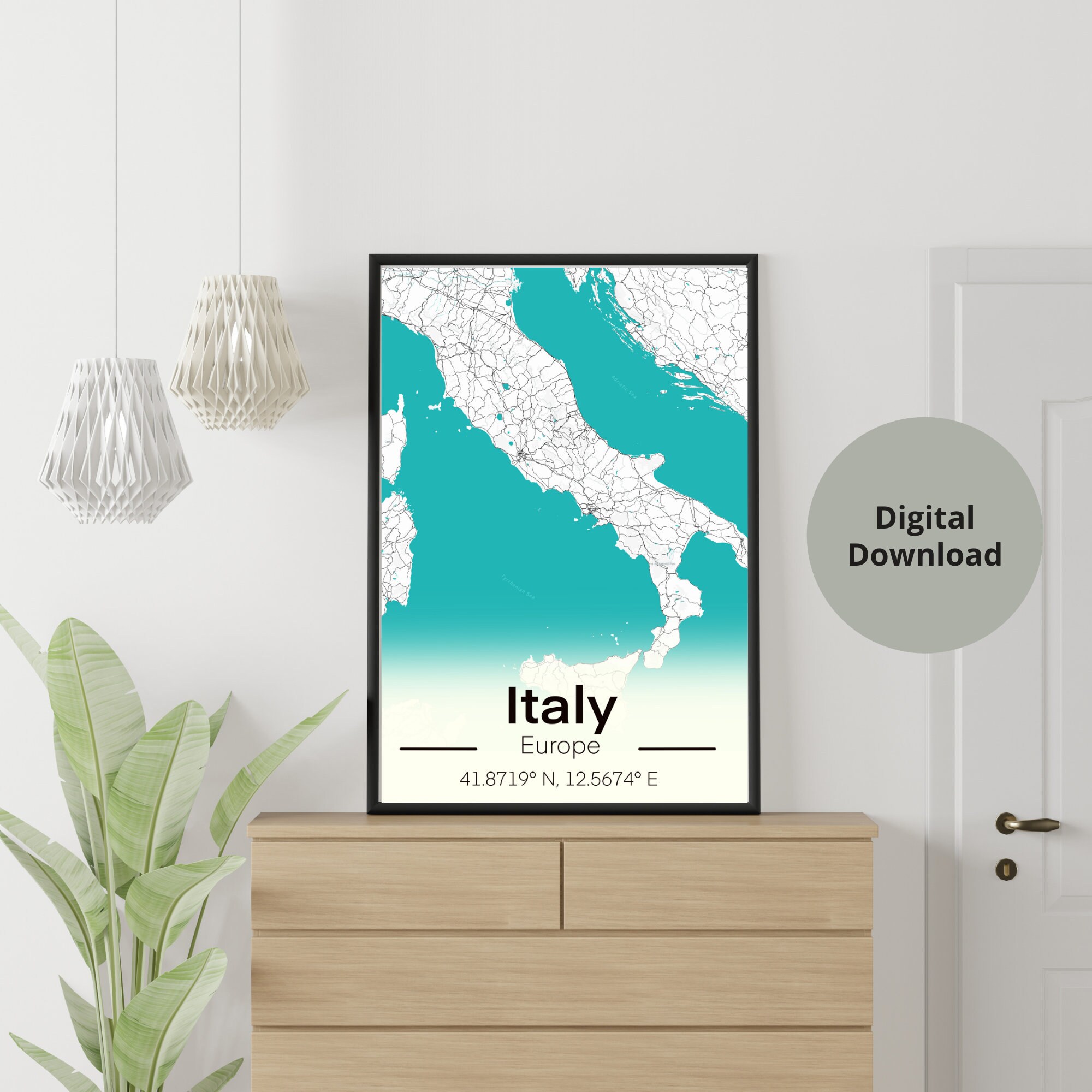 Italy Map Print, Italy Europe Map Art, Roma Printable Map, Italy Wall ...