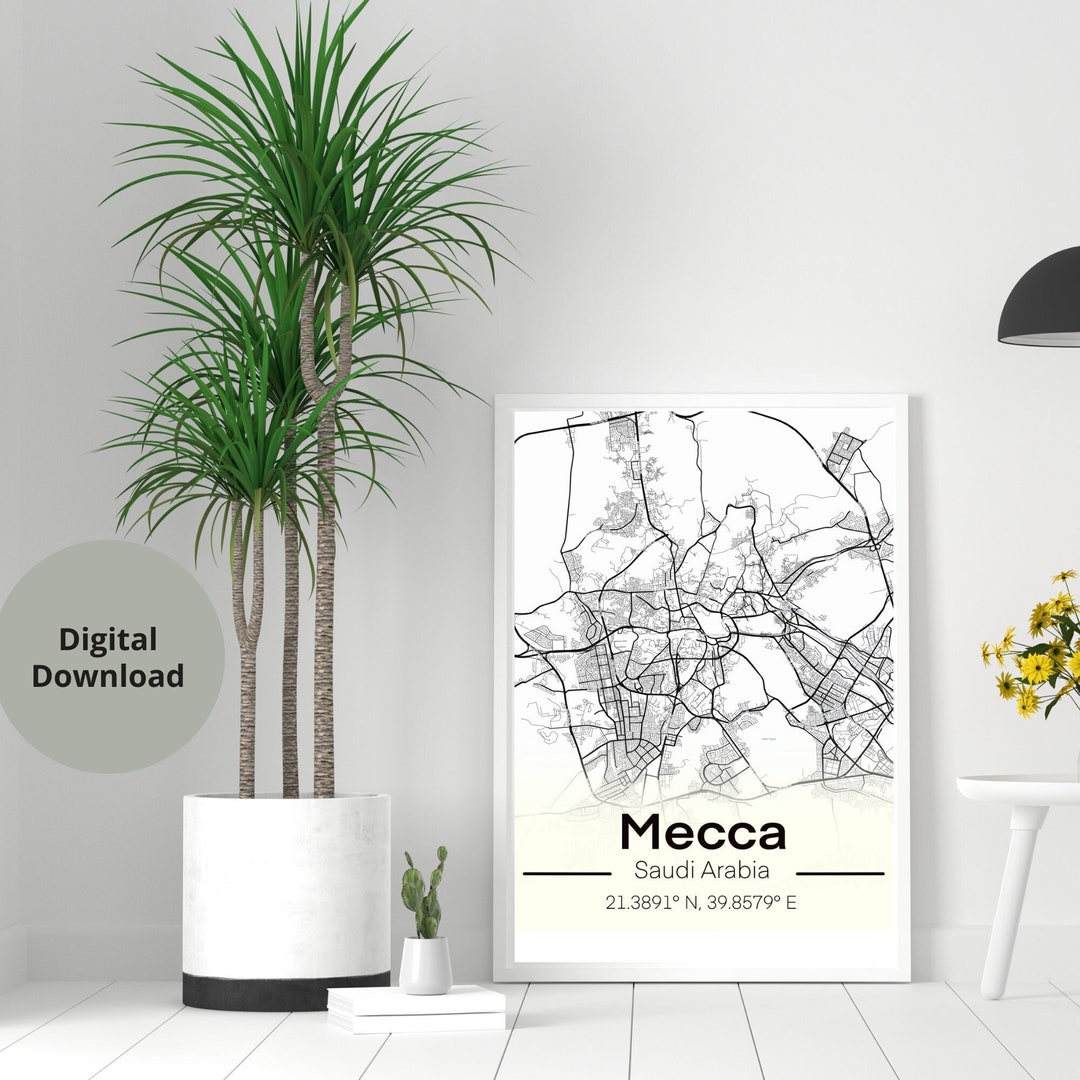 Mecca Map Print, Saudi Arabia Map Art, Mecca Printable Map, Mecca Wall ...