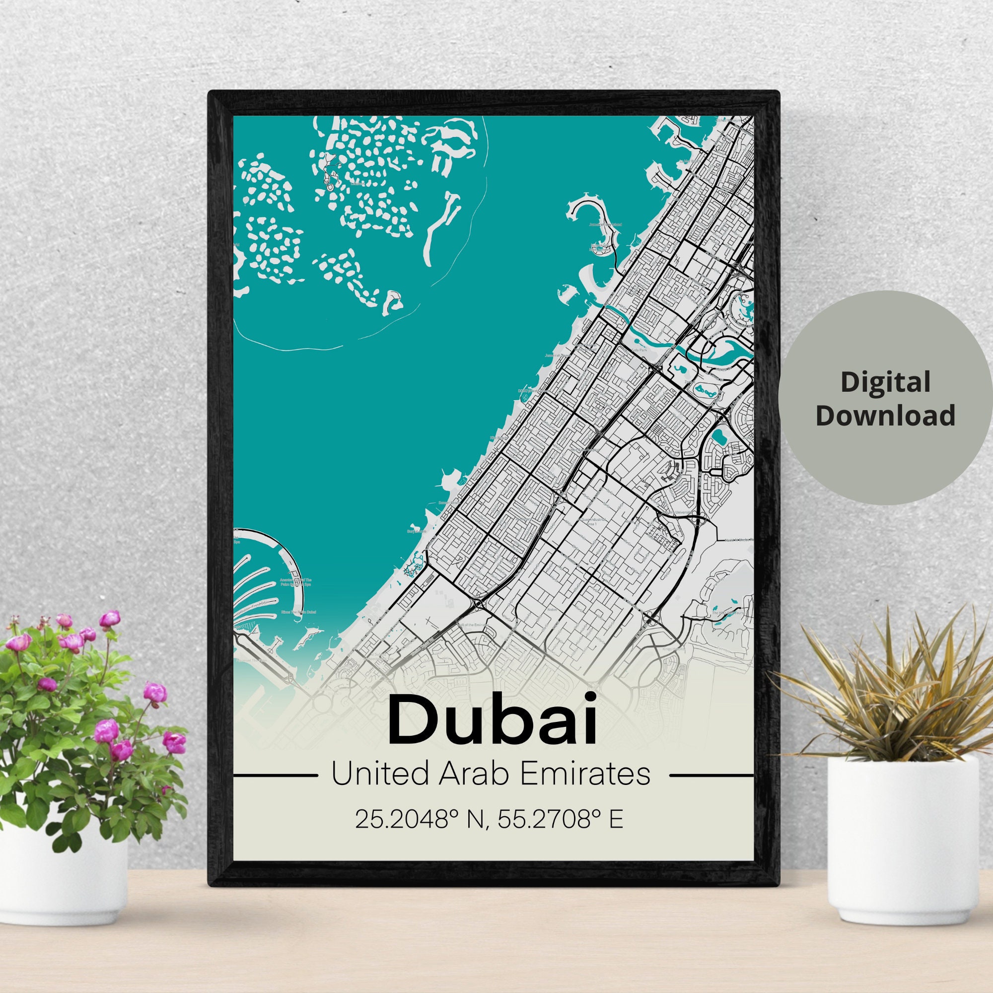 Dubai Map Print, Dubai Arab Emirates Map Art, Dubai Printable Map ...
