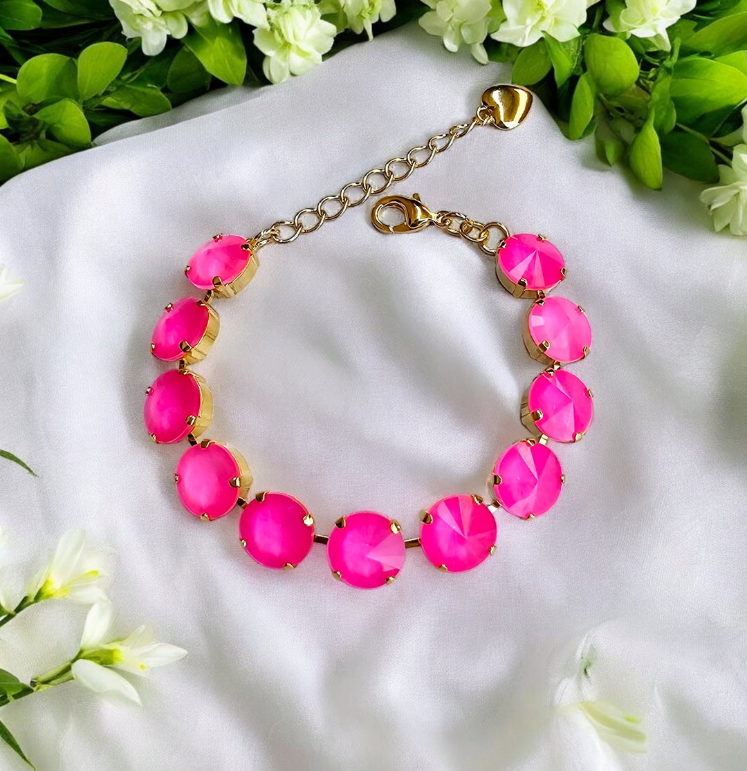 Electric Pink, Crystal Statement Bracelet, 12mm, Wedding, Hot Pink ...