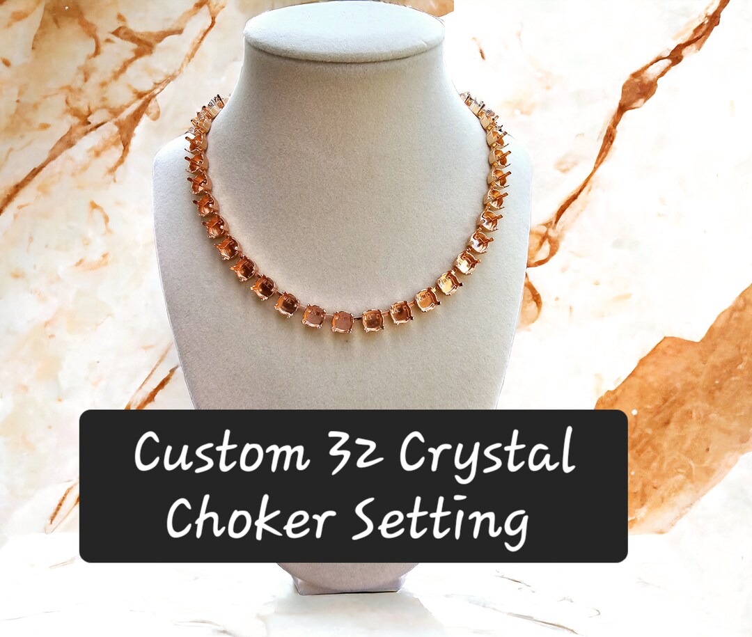Custom Crystal Necklace, 32 Brass Plated Setting, 14 Inches Plus 4 Inch ...