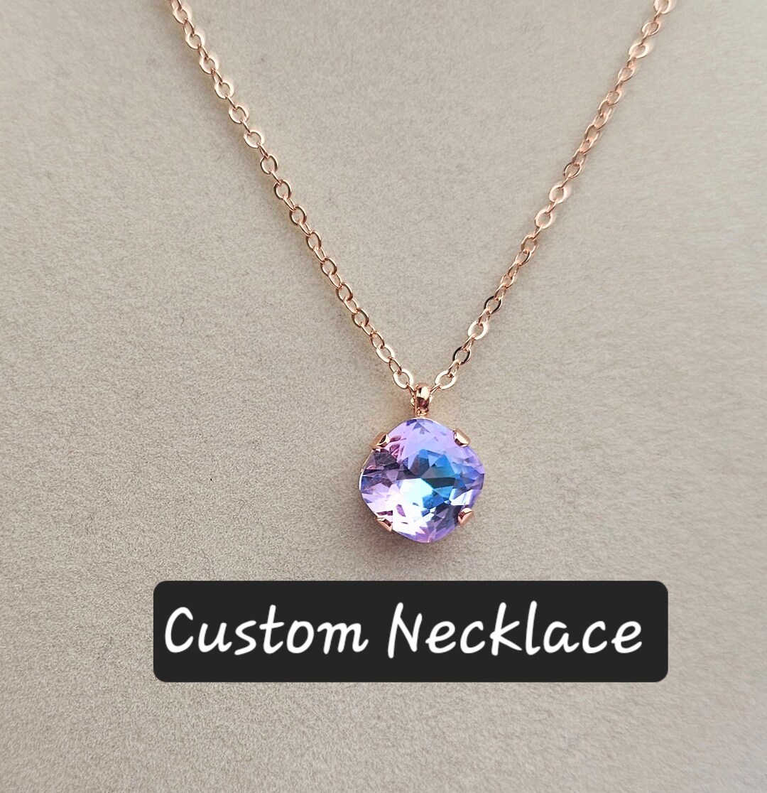 Custom, Crystal Necklace, 12mm, Cushion or Round Cut, Solidarity Stone ...