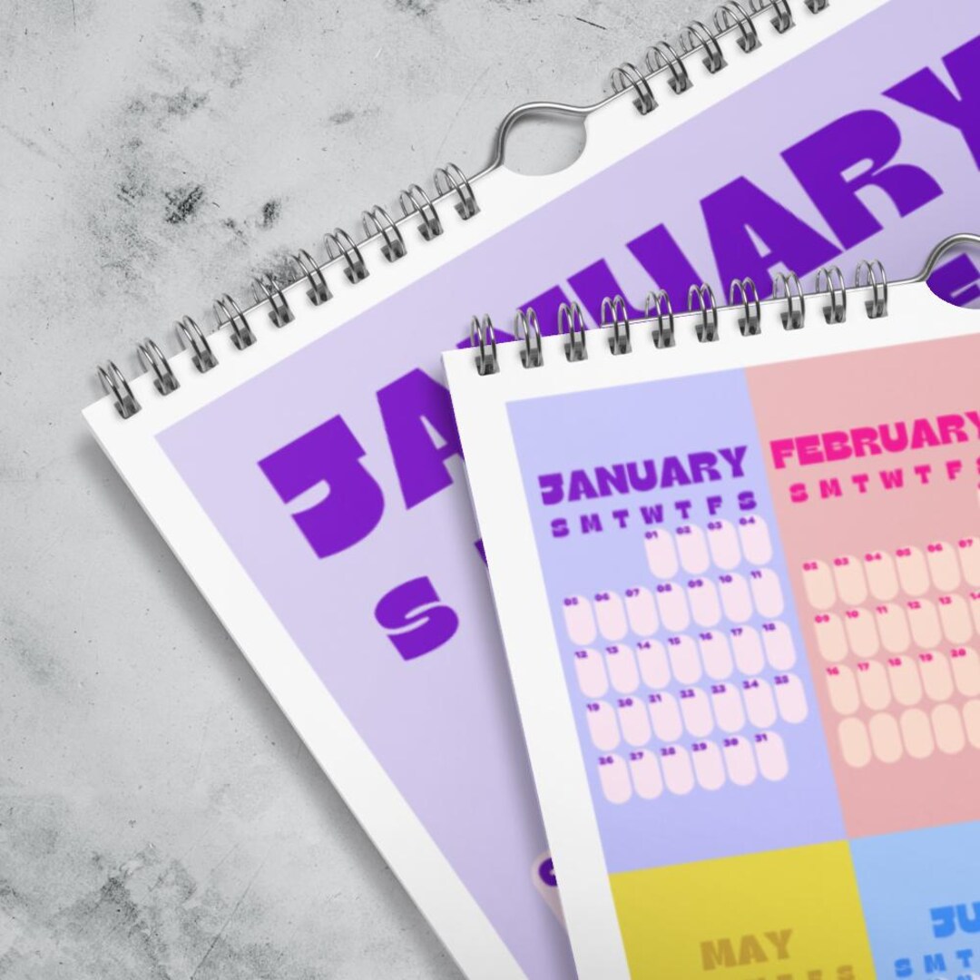 2025 Monochromatic Wall Calendar | Colorful Wall Calendar | Dorm ...