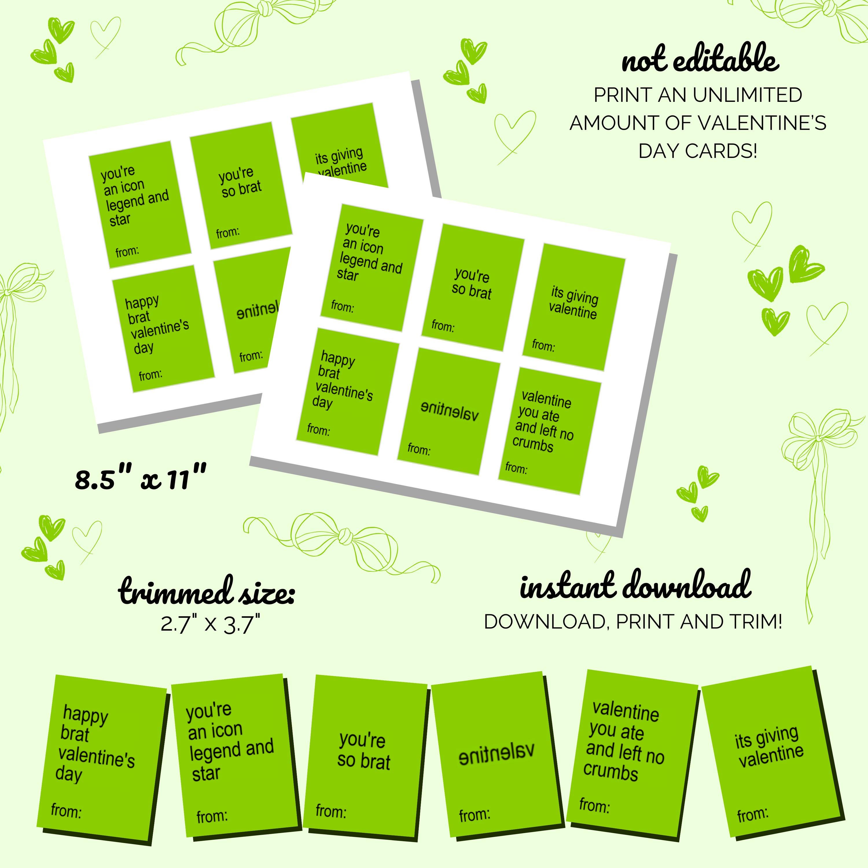 Brat Printable Valentines, Gen Z & Charli XCX Valentines, Slang Kids ...