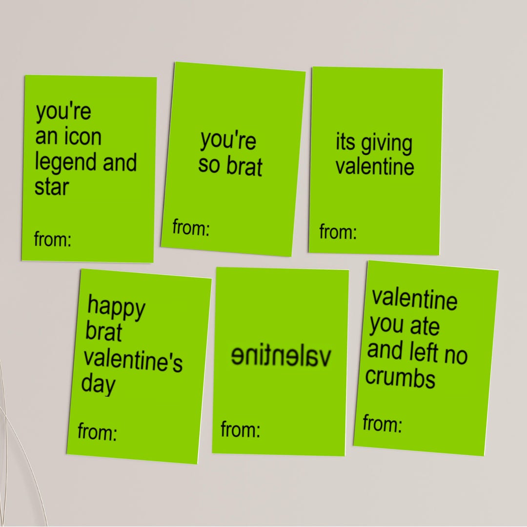 Brat Printable Valentines, Gen Z & Charli XCX Valentines, Slang Kids ...