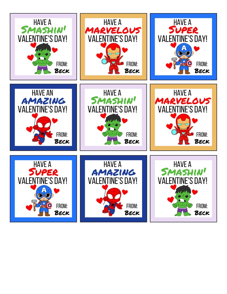 Superhero Valentine Valentine's Day Tag Editable | Etsy