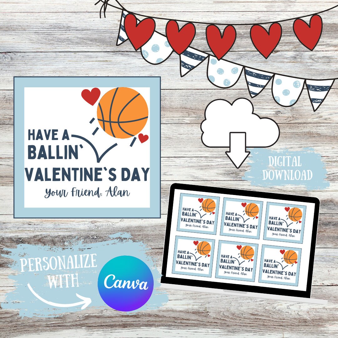 Basketball Valentine Gift Tag Basketball Valentine Printable Valentines ...