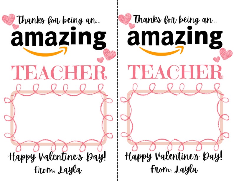 Amazon Teacher Valentine Gift Card Teacher Valentine Gift Gift Tag ...