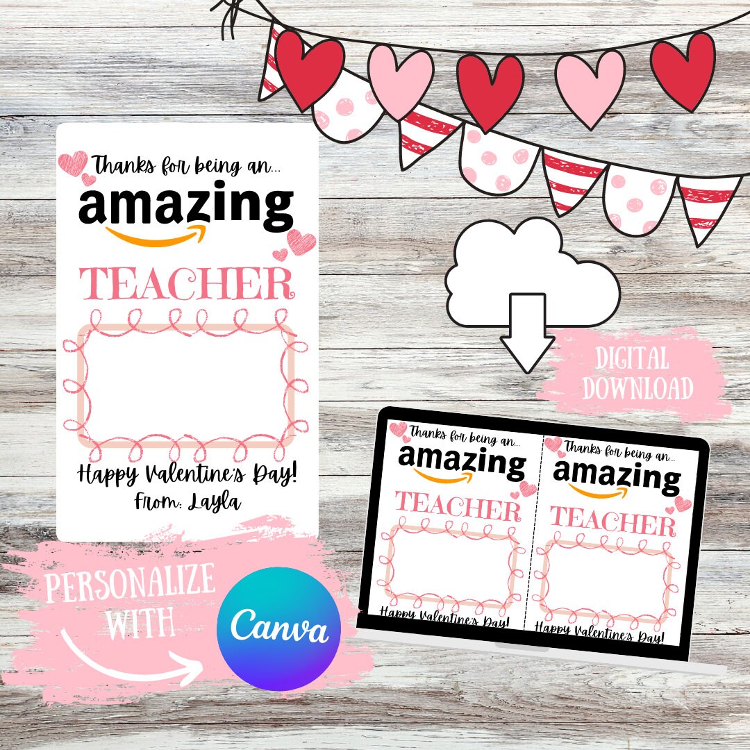 Amazon Teacher Valentine Gift Card Teacher Valentine Gift Gift Tag ...