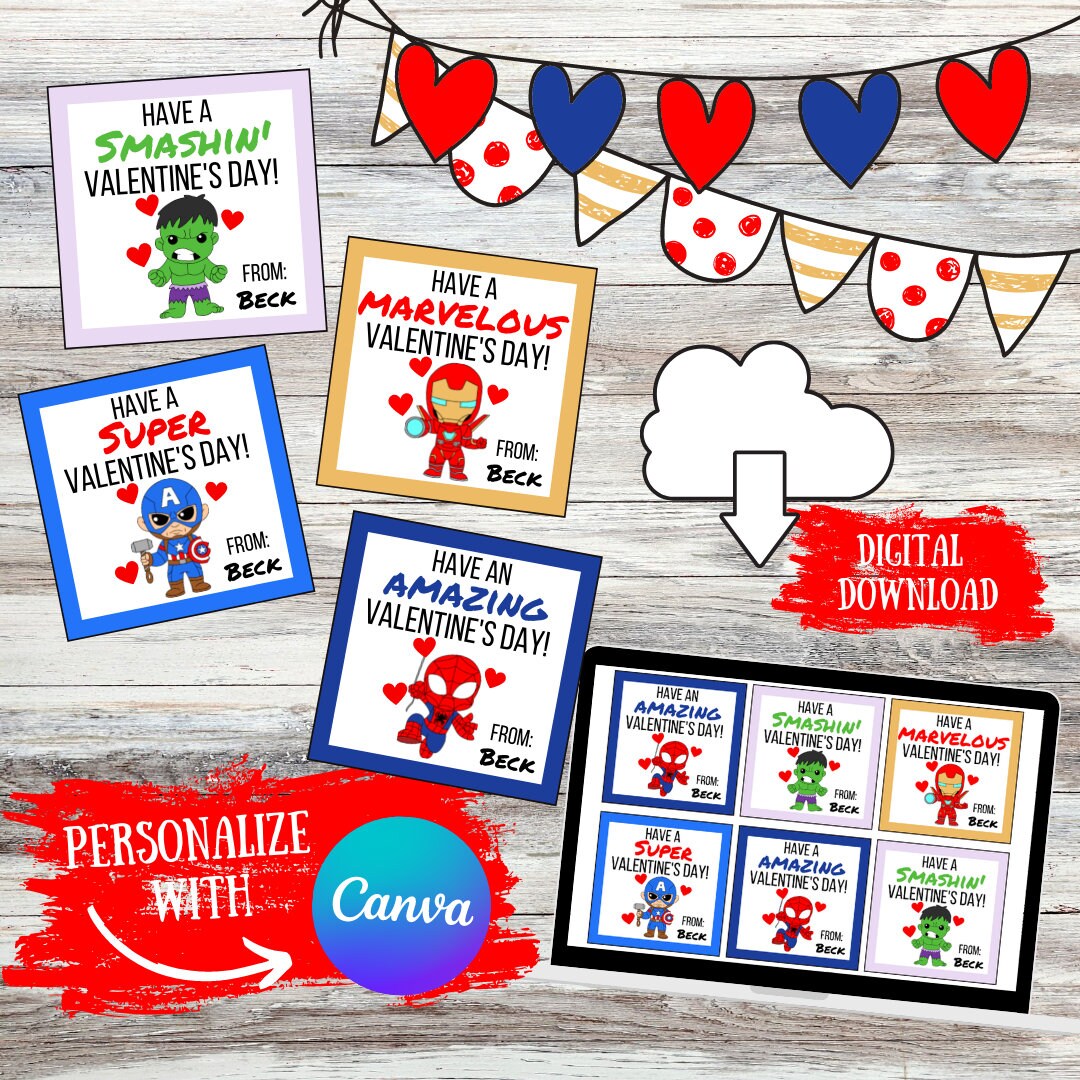 Superhero Valentine | Valentine's Day Tag | Editable Valentine ...
