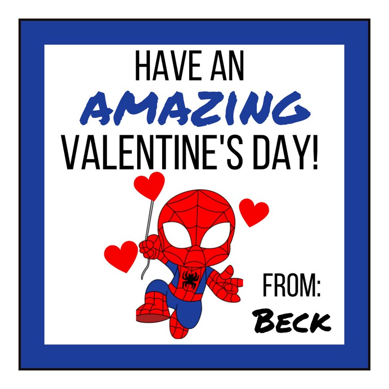 Superhero Valentine Valentine's Day Tag Editable - Etsy