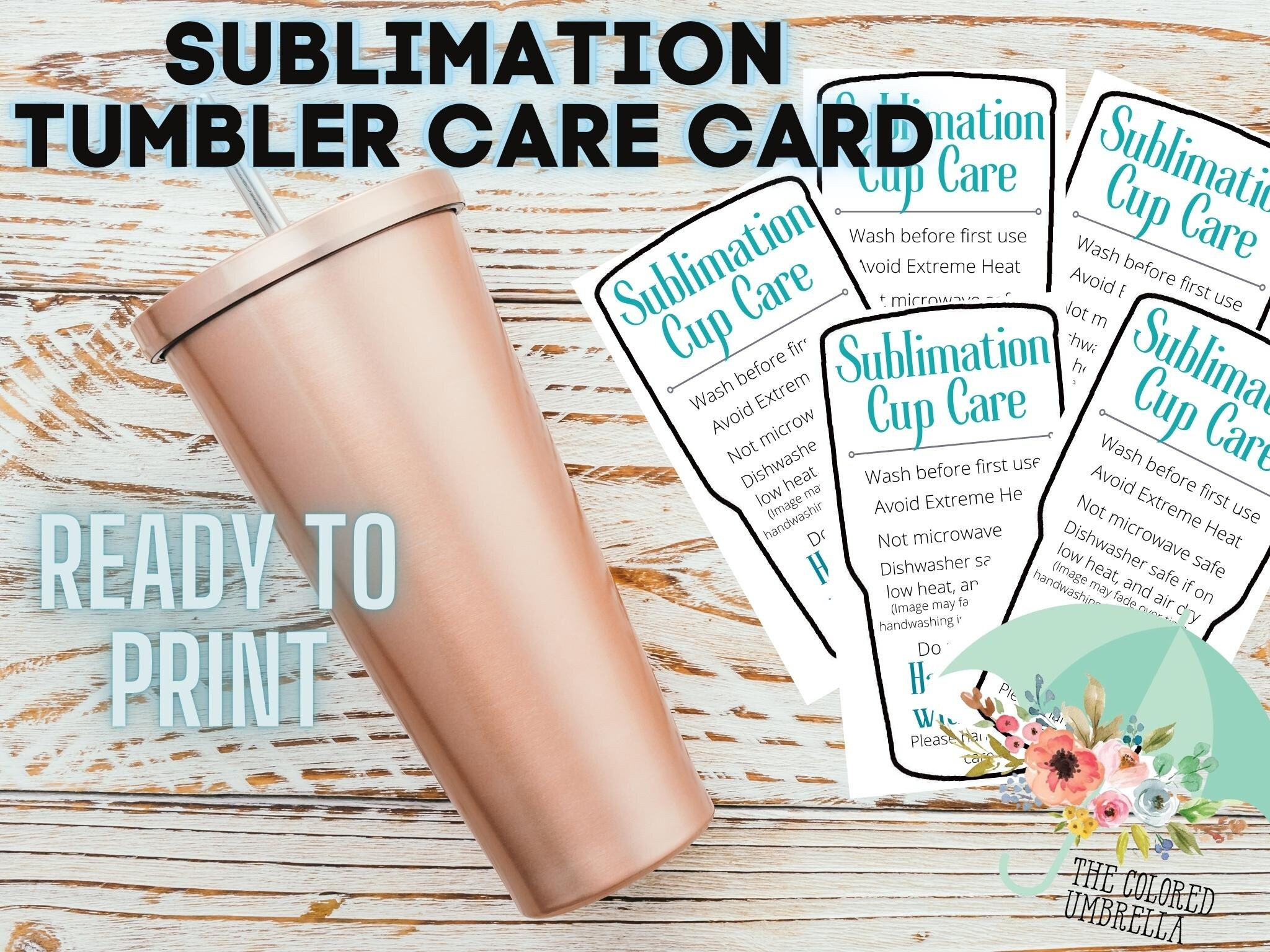Sublimation Tumbler Care Card Digital Download Ready to Print, Simple ...
