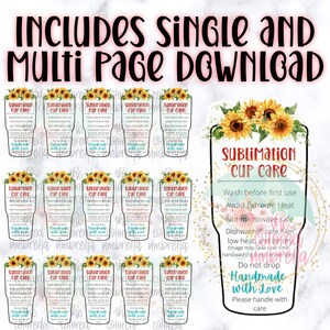 Sublimation Tumbler Care Card Digital Download Ready to Print ...
