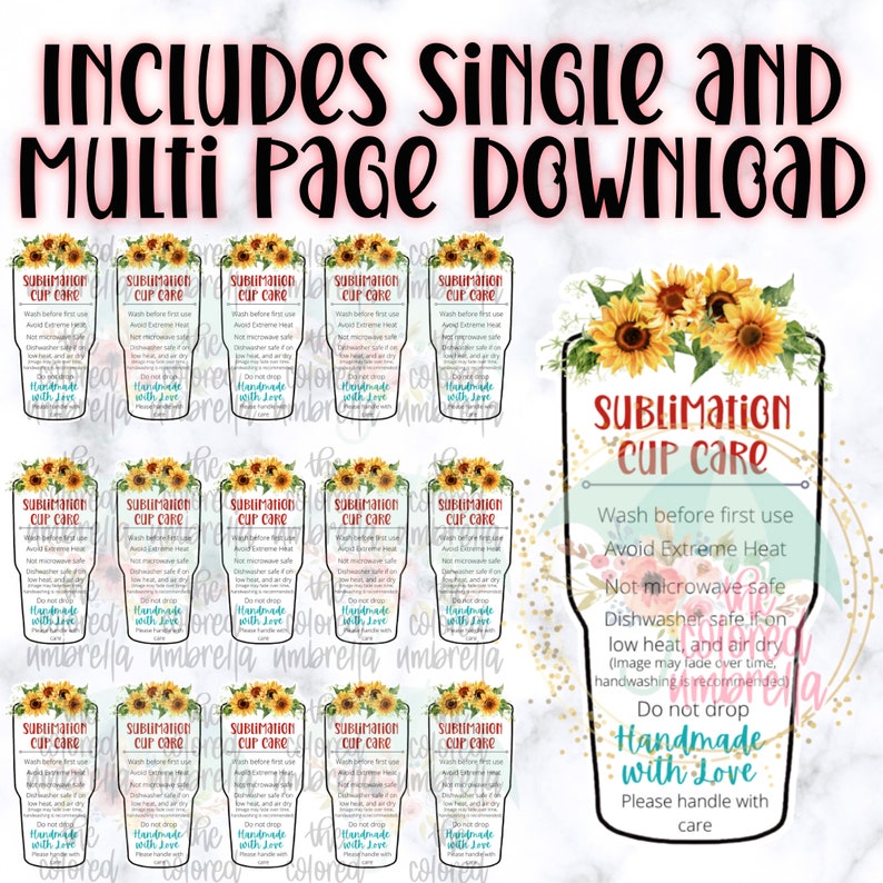Sublimation Tumbler Care Card Digital Download Ready to Print ...