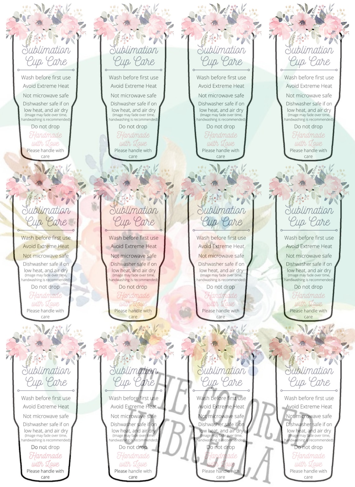 Sublimation Tumbler Care Card Digital Download Ready to Print - Etsy