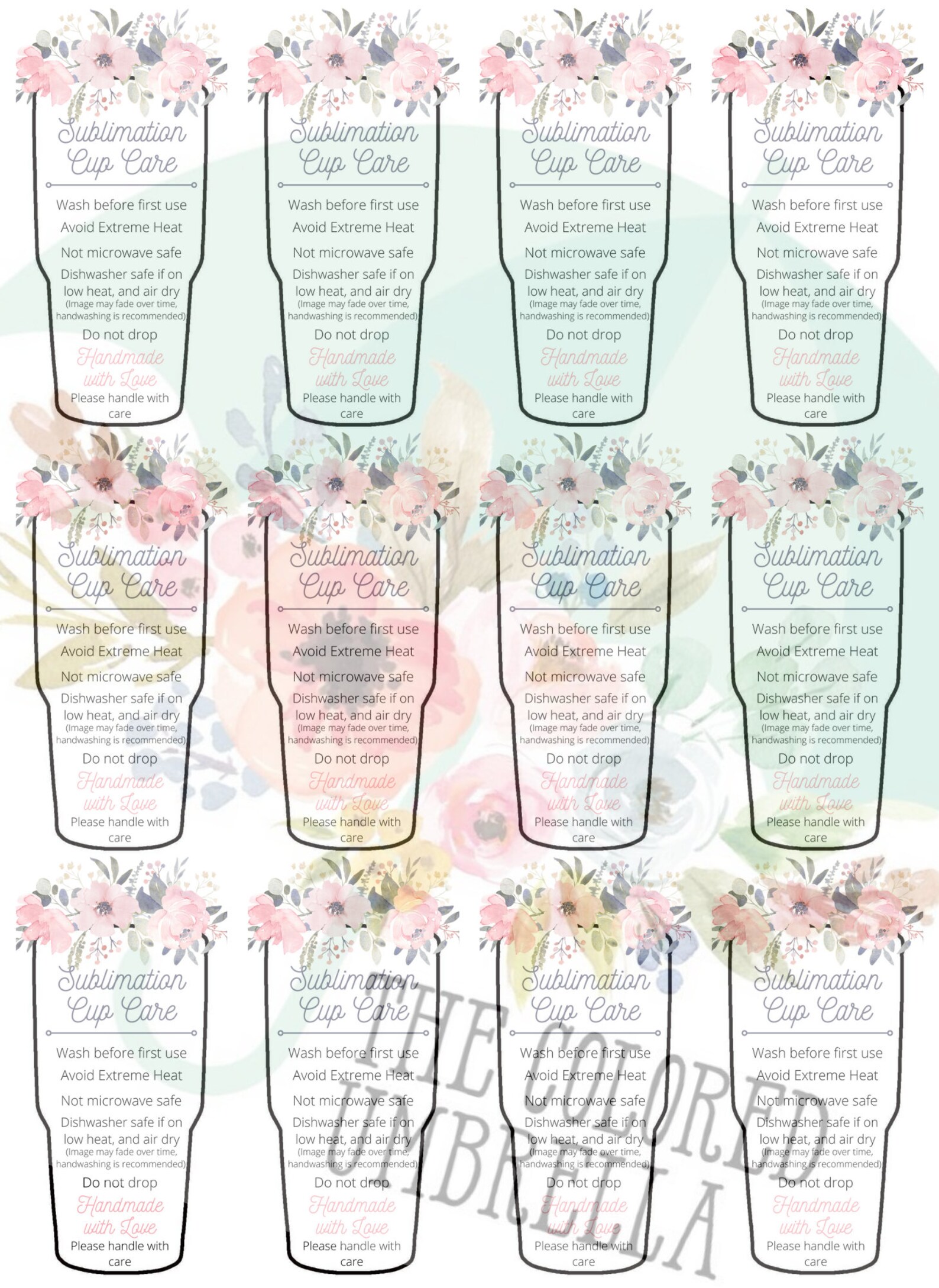 Sublimation Tumbler Care Card Digital Download Ready to Print - Etsy