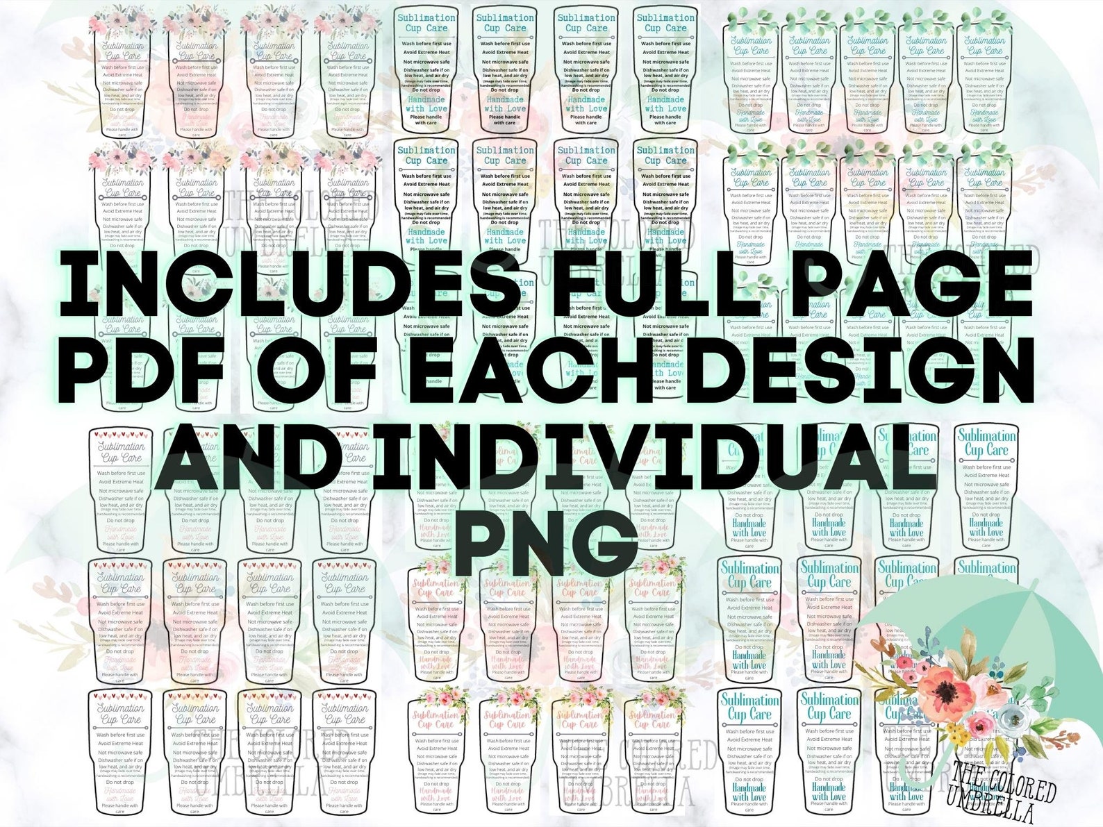 BUNDLE! Sublimation Tumbler Care Card Digital Download Ready to Print ...