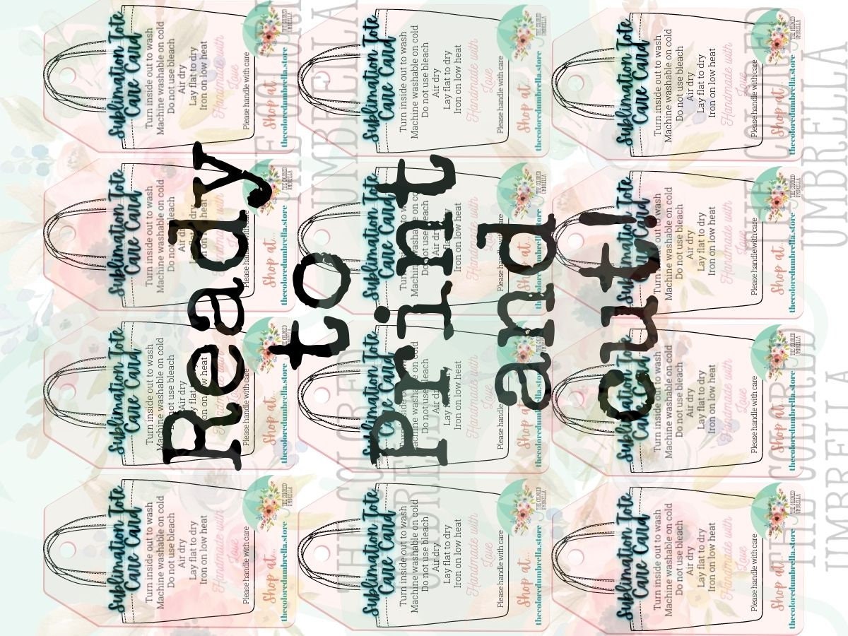 Simple Sublimation Tote Care Card Digital Download Ready to Print, Cute ...