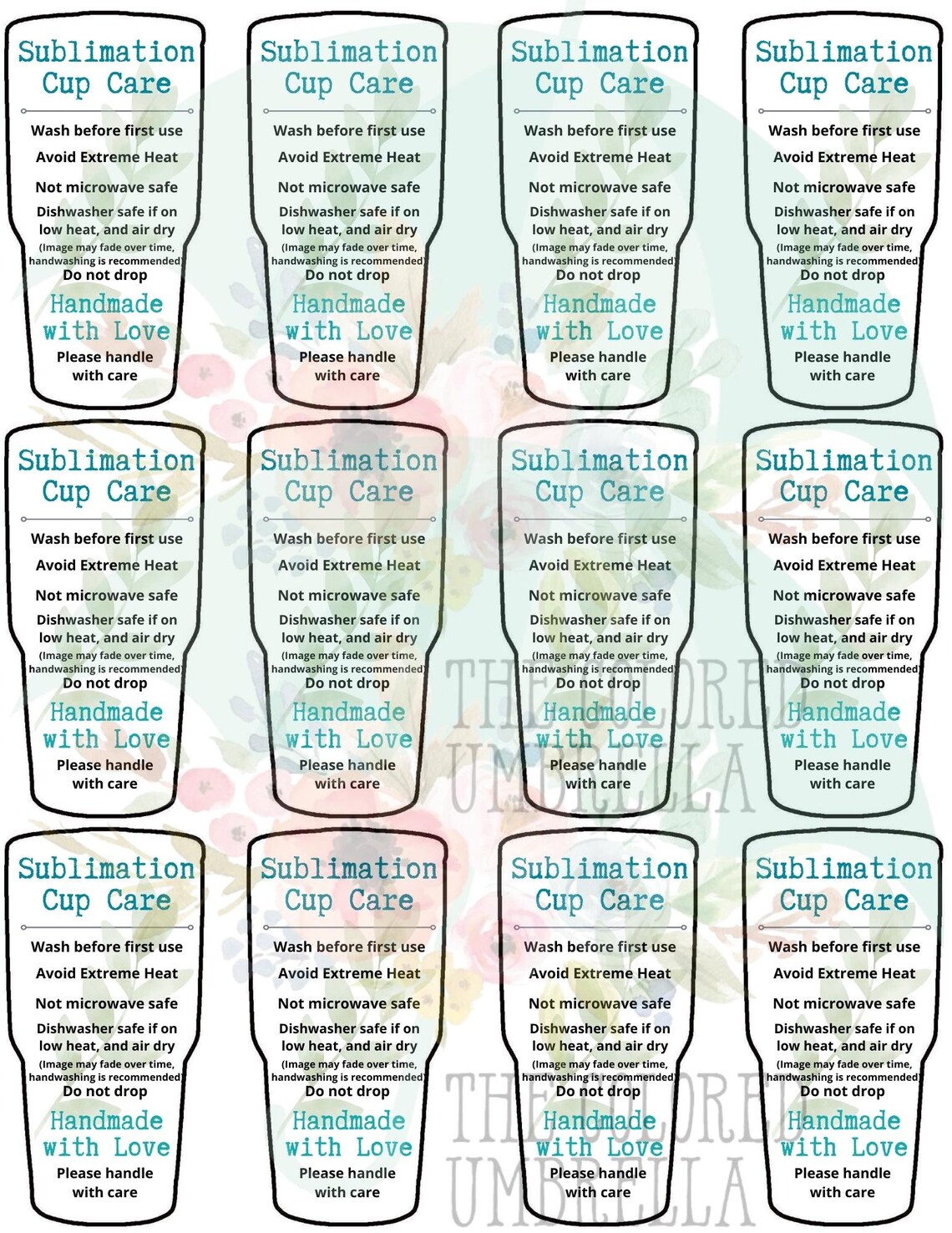 Sublimation Tumbler Care Card Digital Download Ready to Print, Simple ...