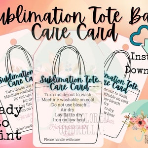Simple Sublimation Tote Care Card Digital Download Ready to Print, Cute ...