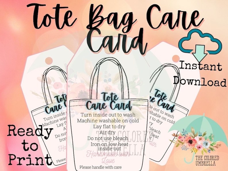 Simple Tote Care Card Digital Download Ready to Print, Cute ...
