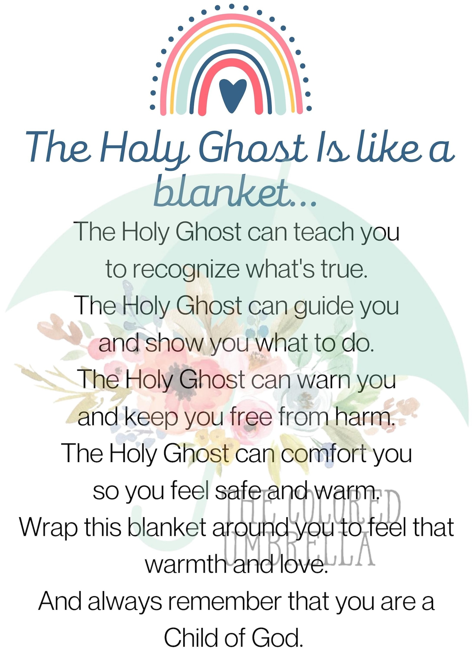 The Holy Ghost is Like a Blanket Poem Card Digital Download LDS Baptism ...