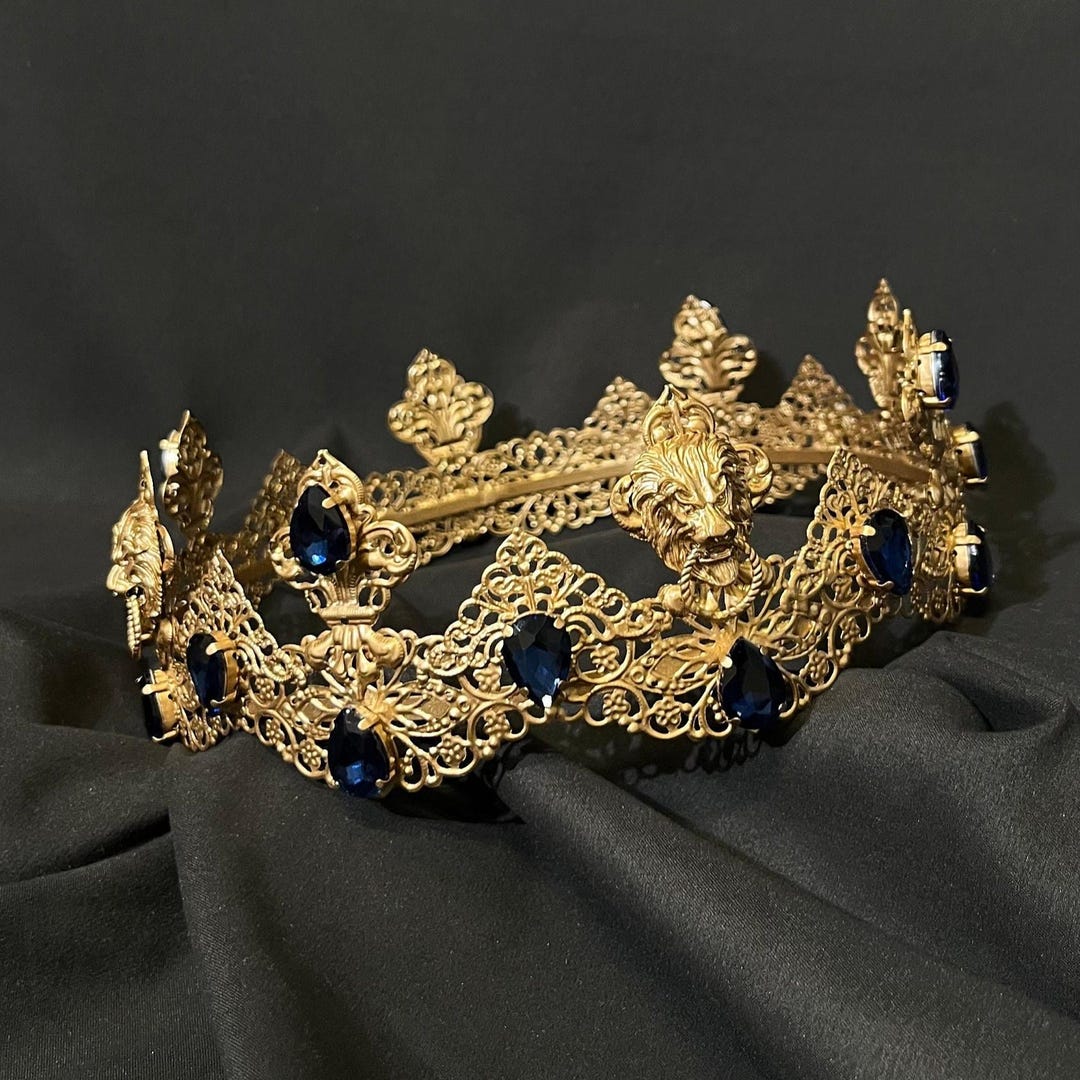 King Crown Lion, Navy Blue Rhinestones Headpiece, Medieval Style - Etsy