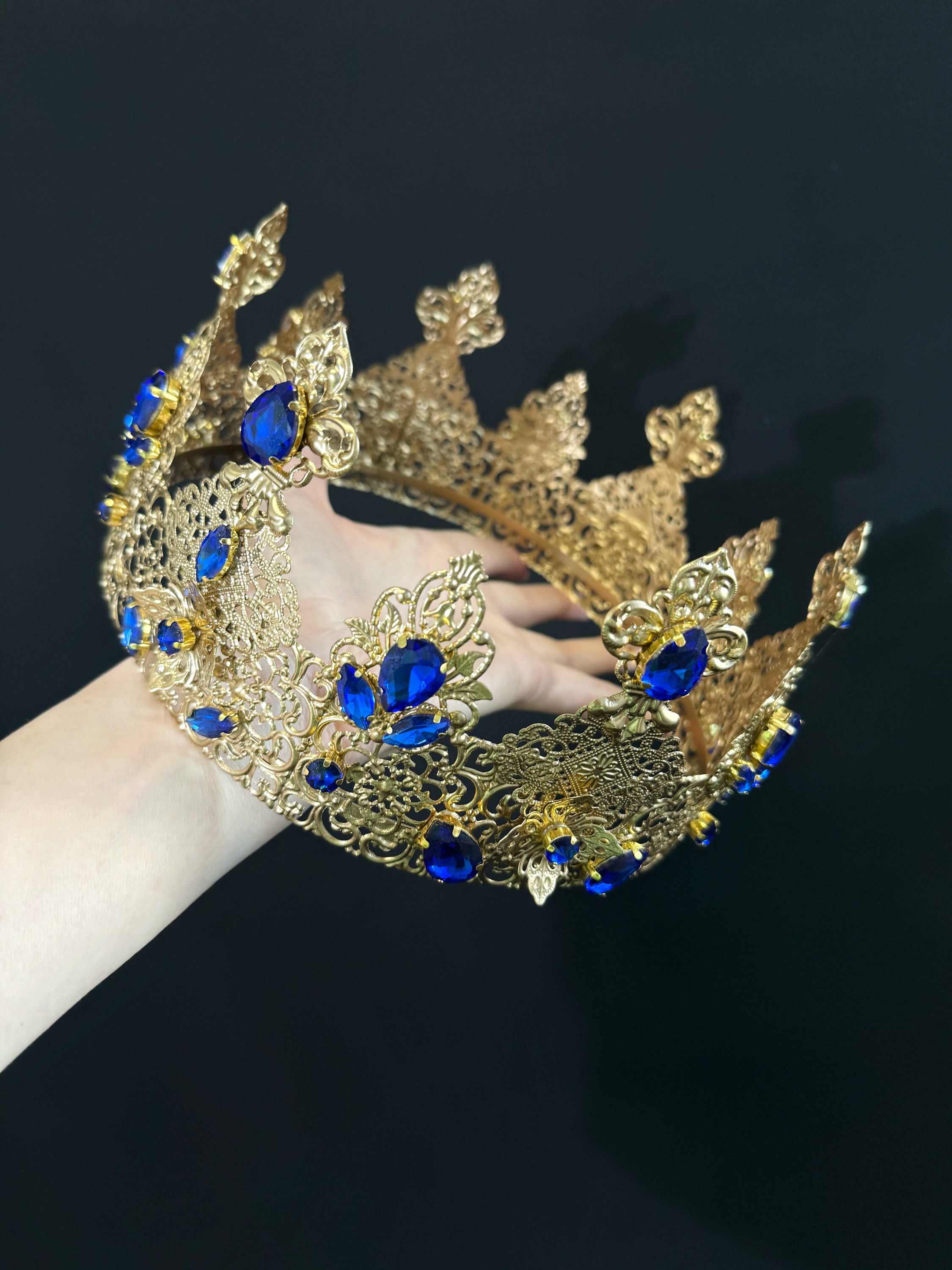 King Crown for Men, Royal Blue Crown, Queen Medieval Crown, Coronation ...