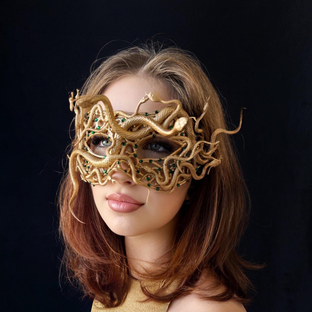 Medusa Mask Gold, Snake Masquerade Mask, Gorgon Carnival Mask - Etsy