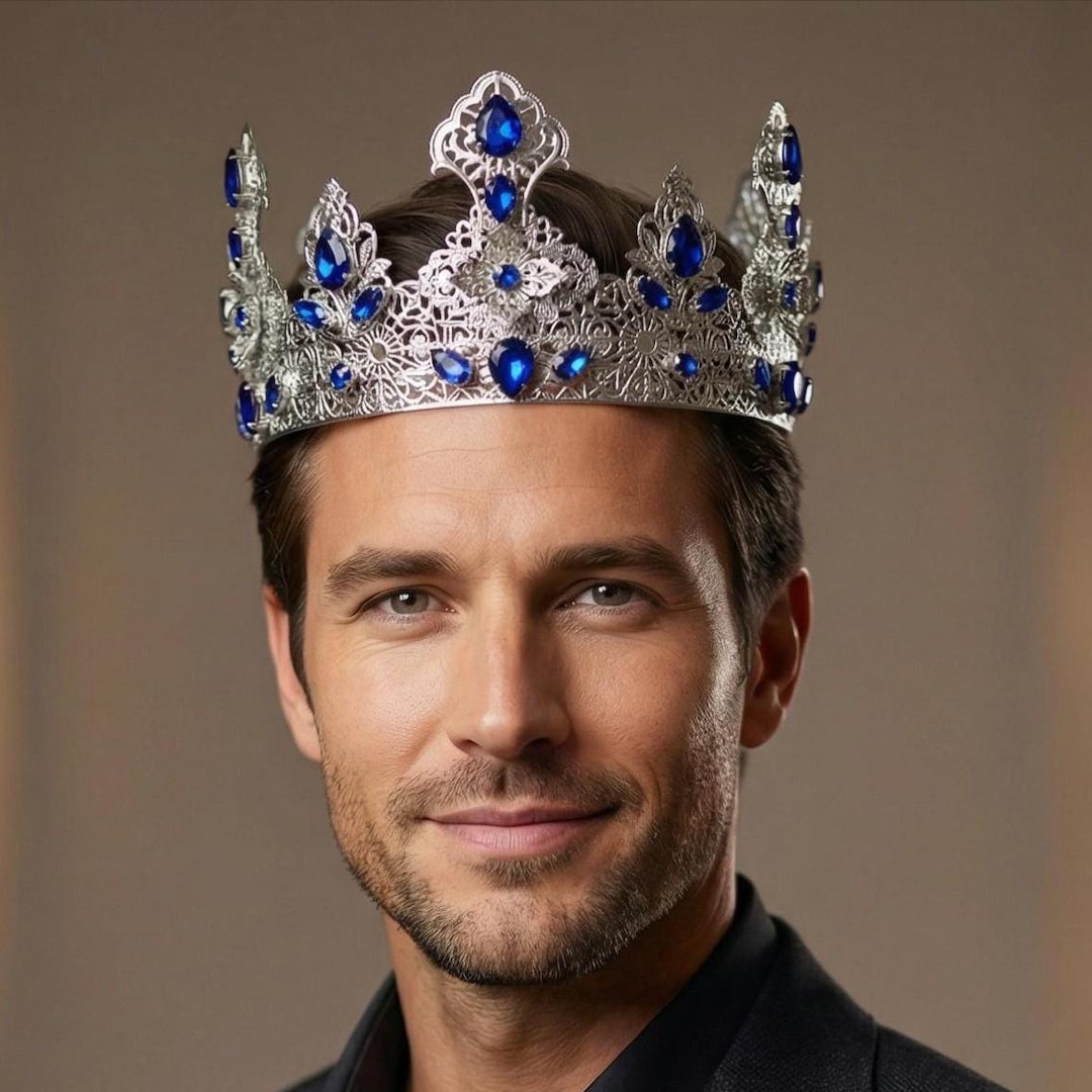 Silver King Crown for Men With Royal Blue Stones, Cosplay King ...