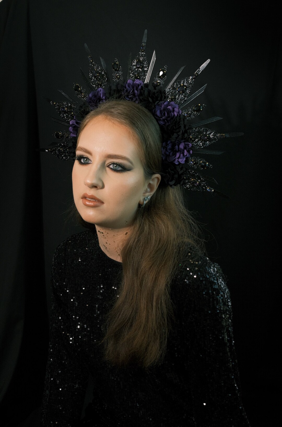 Dia De Los Muertos Crown Flowers, Dark Queen Crown, Gothic Flower ...
