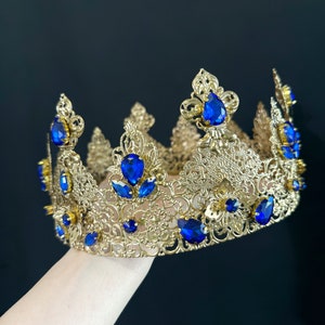 King Crown for Men, Royal Blue Crown, Queen Medieval Crown, Coronation ...