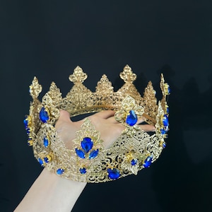King Crown for Men, Royal Blue Crown, Queen Medieval Crown, Coronation ...