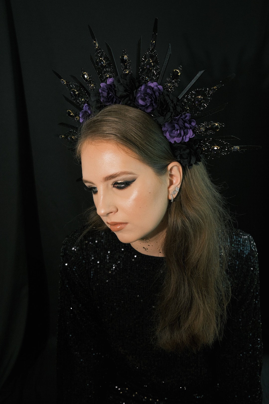 Dark Queen Crown Gothic Flower Headpiece Dark Goddess Crown - Etsy
