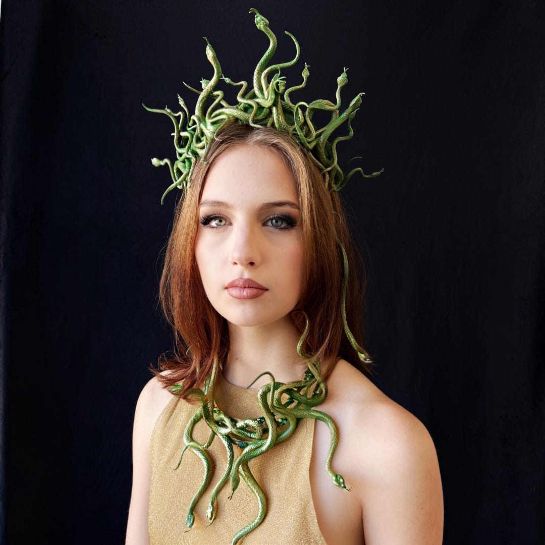 Handmade Green Gold Medusa Snake Crown Headpiece, Serpent Tiara - Etsy
