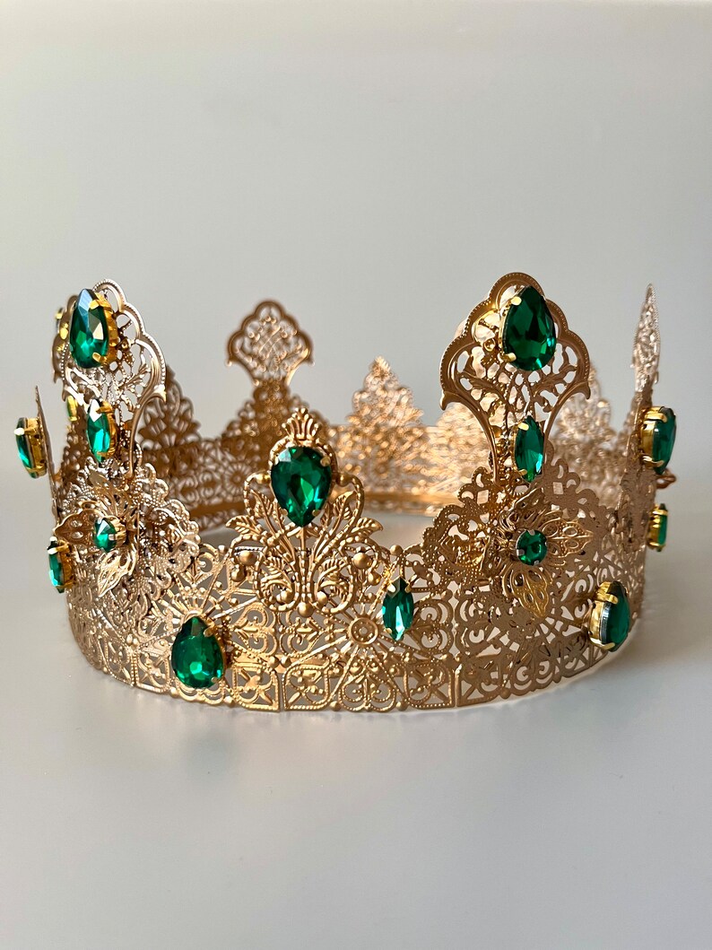 King Crown for Men Emerald Green Crown Queen Medieval Crown | Etsy