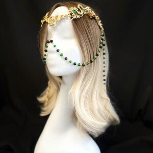 Gold Medusa Crown With Face Chain Green Black, Medusa Headpiece, Medusa ...