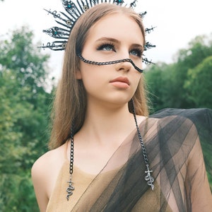 Black Medusa Crown With Face Chain, Snake Crown, Medusa Headdress ...