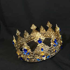 King Crown for Men, Royal Blue Crown, Queen Medieval Crown, Coronation ...