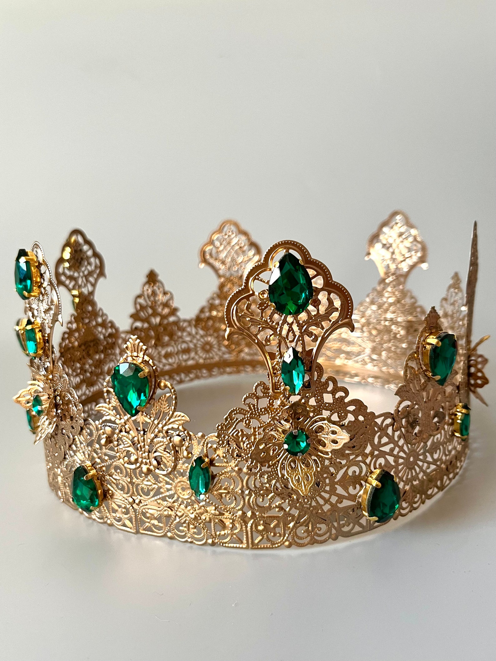 King Crown for Men Emerald Green Crown Queen Medieval Crown - Etsy