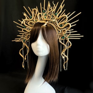 Handmade Medusa Gorgon Snake Crown Headpiece, Gold Halloween Cosplay ...