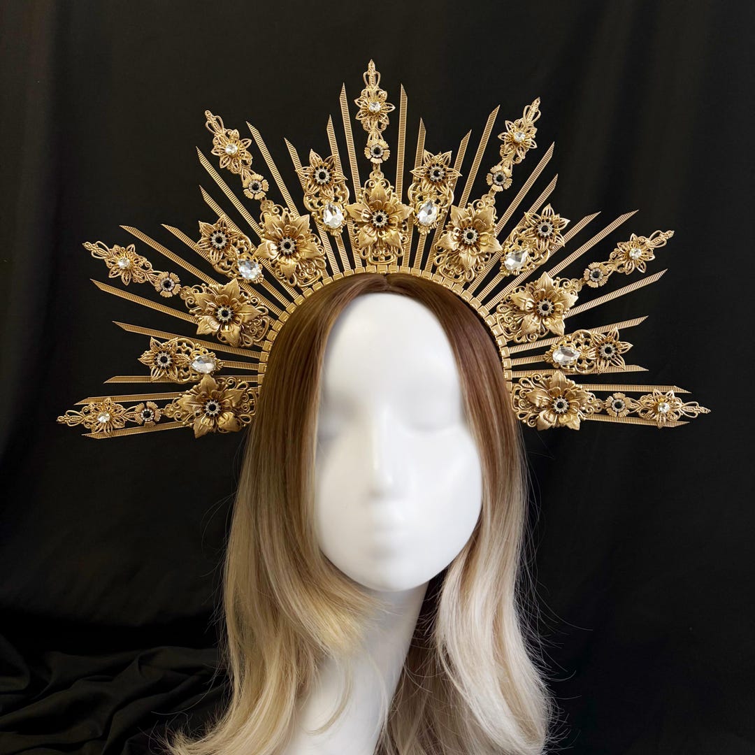Sun Halo Crown, Gold Sun Headpiece, Prom Crown, Sunburst Crown, Goddess ...
